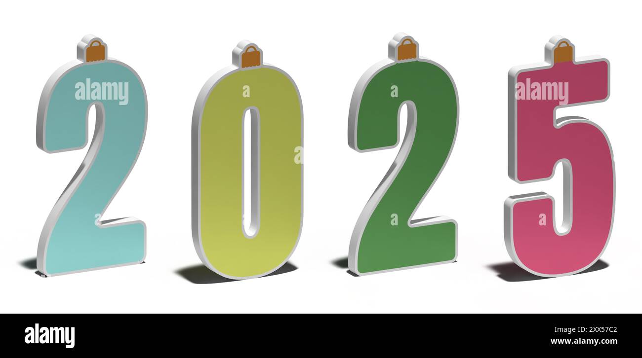 Multicolored numbers 2025 with shadow on isolated background, 3D ...