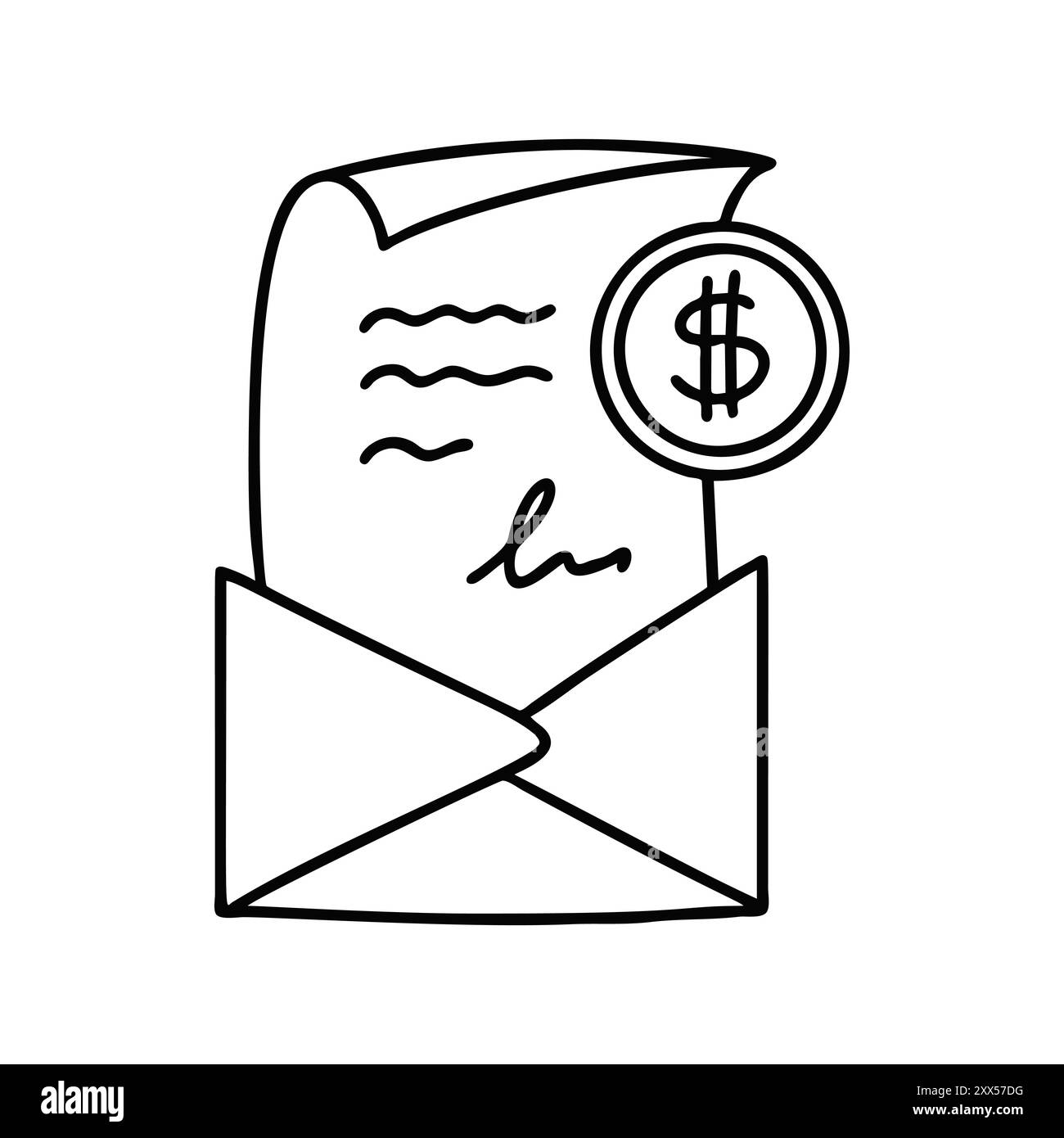 Line doodle bill letter icon. Financial paper, invoice, receipt, tax ...