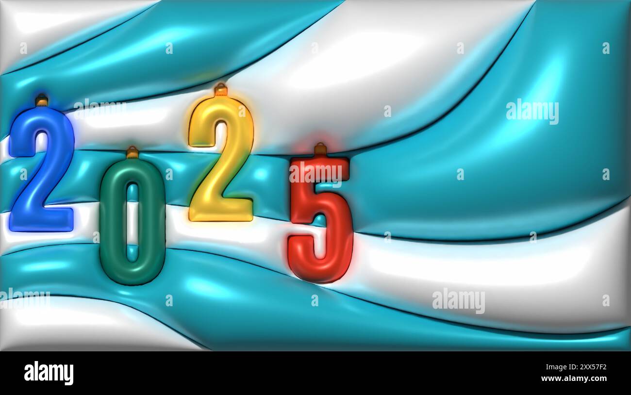 Multicolored numbers 2025 on white and blue background, 3D rendering ...