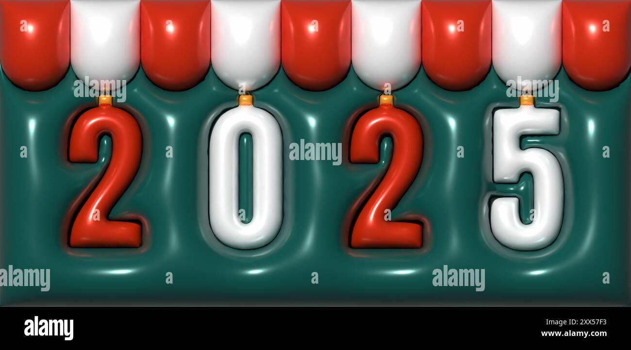 Multicolored numbers 2025 on green background, 3D rendering ...