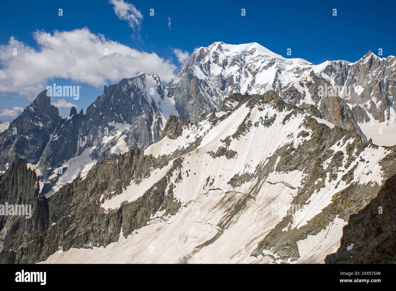 view of the mont blanc massif in the alps a snow slope covered with ...
