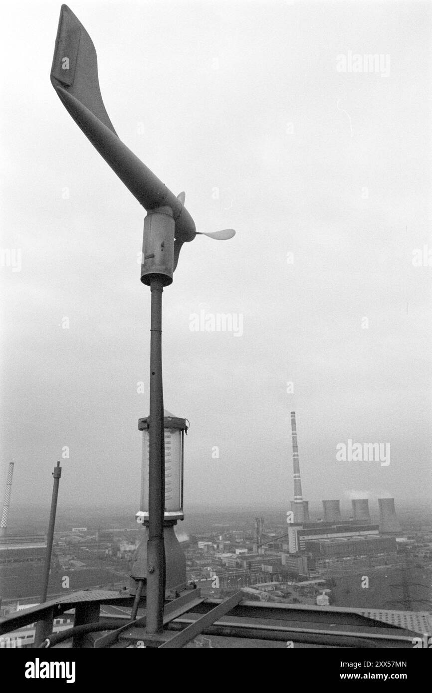 A wind meter and air quality tester on top of a 90 meter high tower at ...