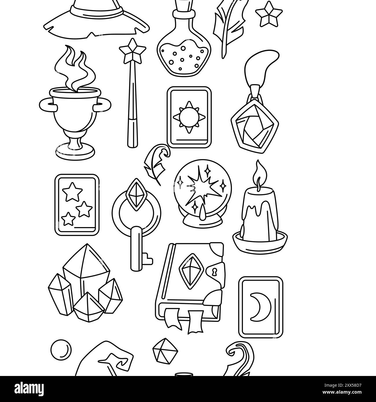 Pattern with magic items. Witchcraft alchemy mystery elements Stock ...