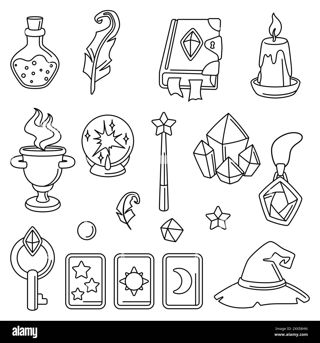 Collection of magic items. Witchcraft alchemy mystery elements Stock ...