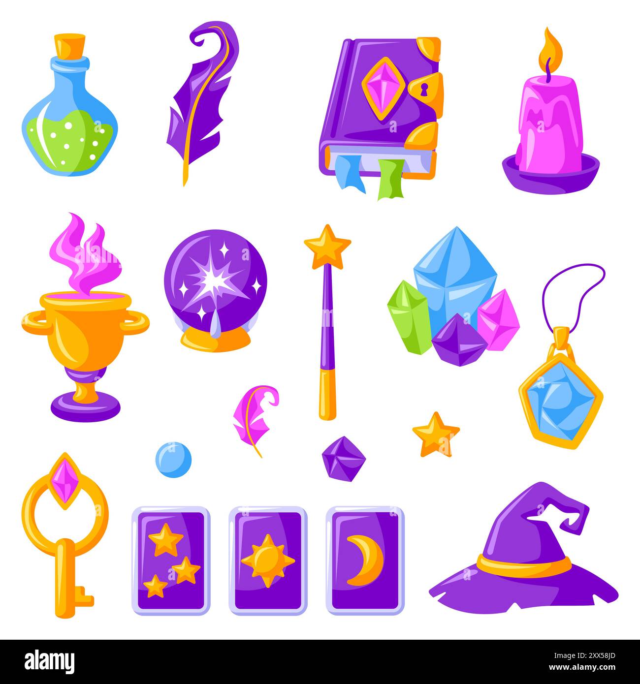 Collection of magic items. Witchcraft alchemy mystery elements Stock ...