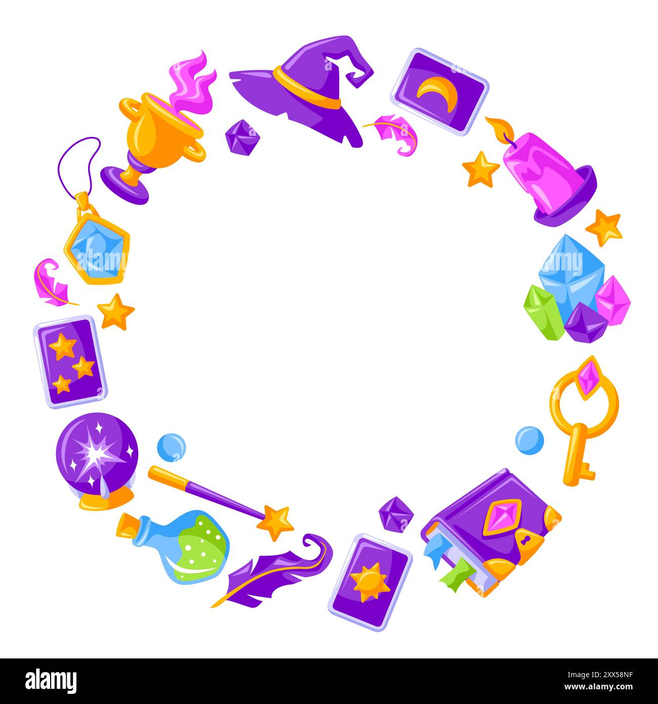Frame with magic items. Witchcraft alchemy mystery elements Stock ...