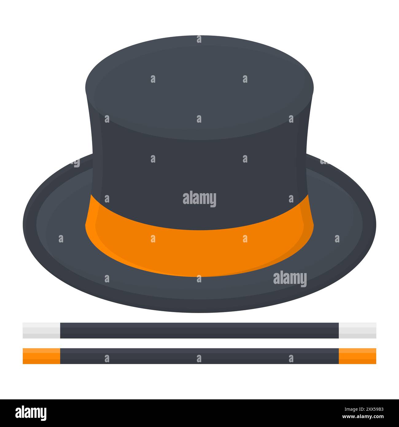 Magician Hat with Magic Stick Vector. Black Hat Magician Magic Tools ...