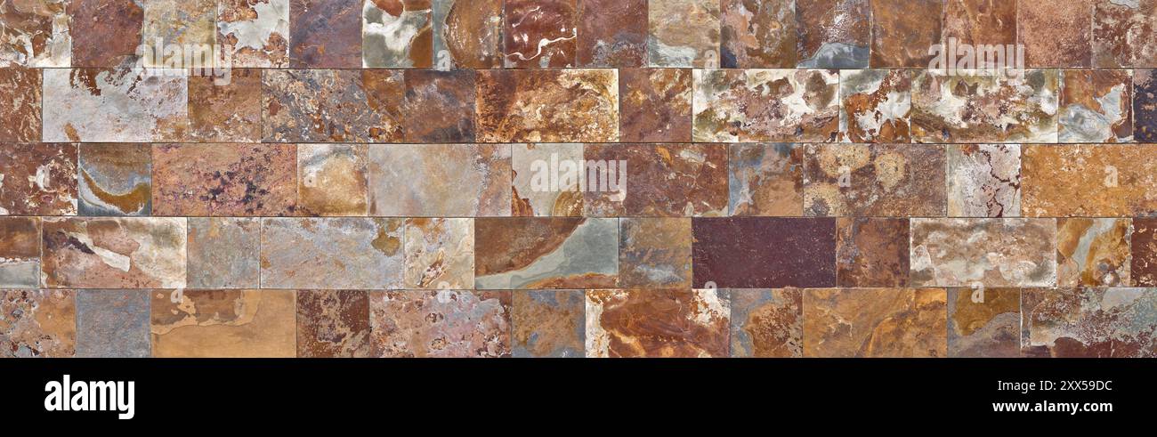 Wall cladding made of rectangular stone slabs with different abstract ...