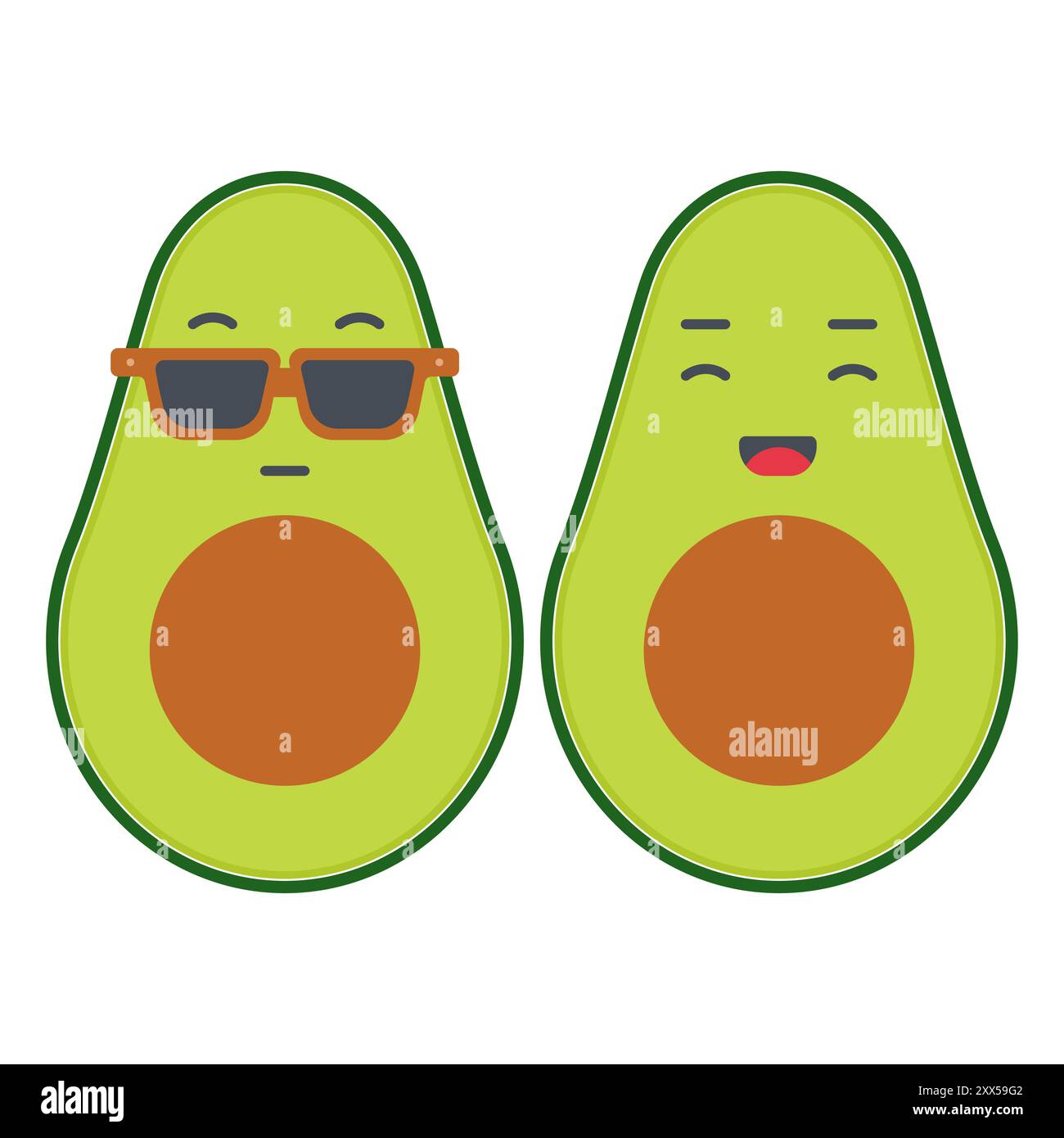 Green Avocado with Facial Expression and Glasses Vector. Avocado with ...