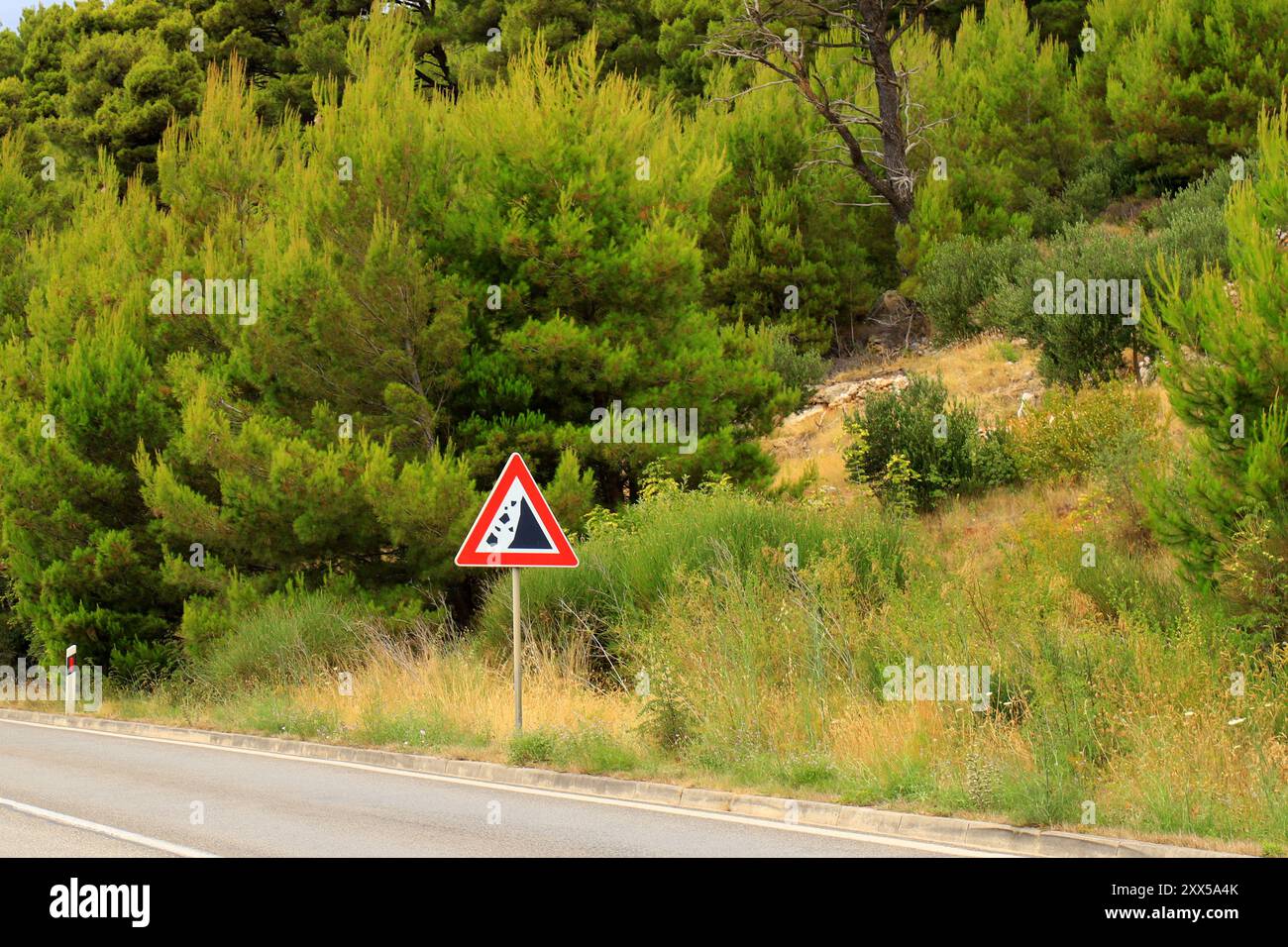 Warning signs - Falling rocks. Section of the road where there may be ...