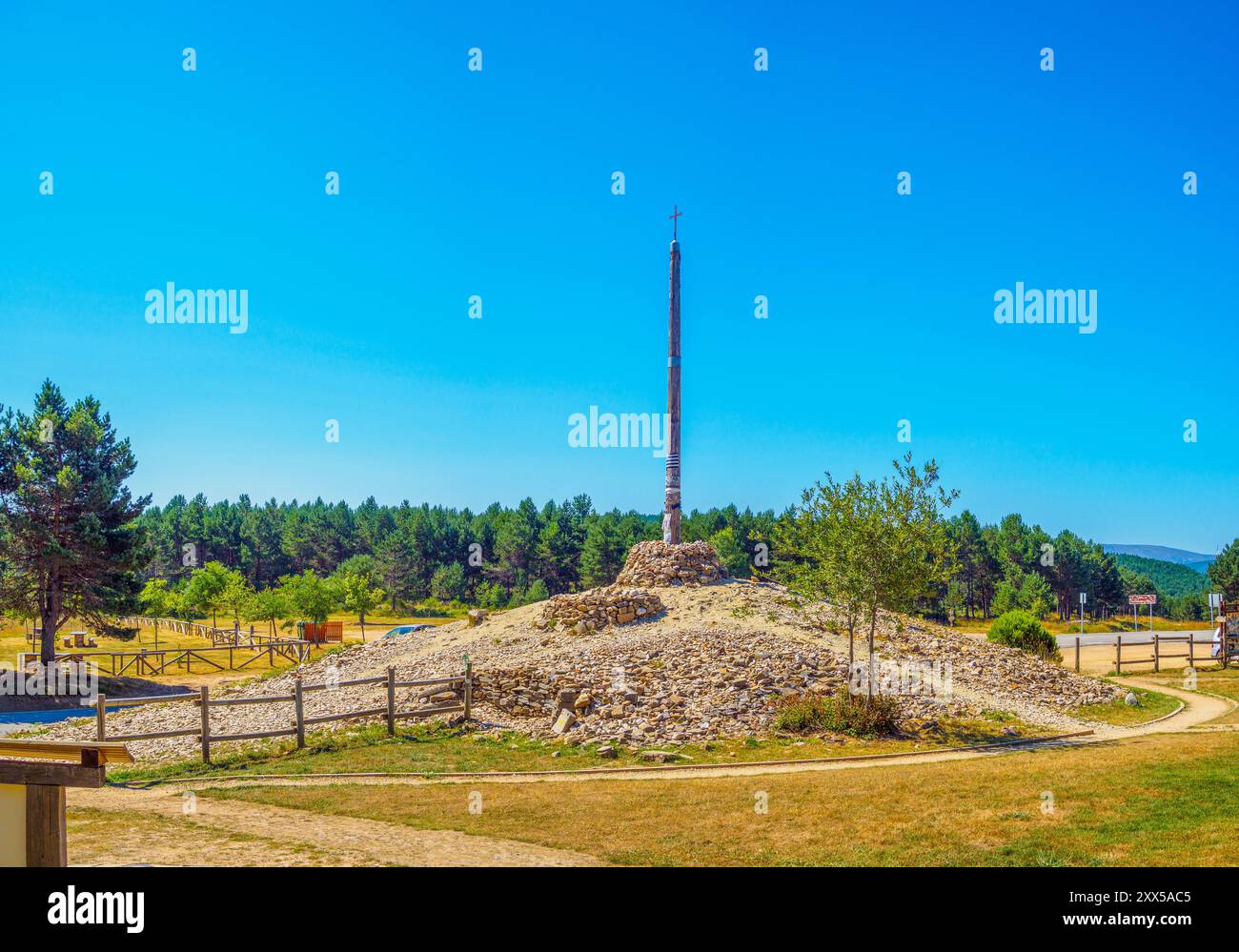 The iconic Cruz de Ferro, a significant landmark on the Camino de ...