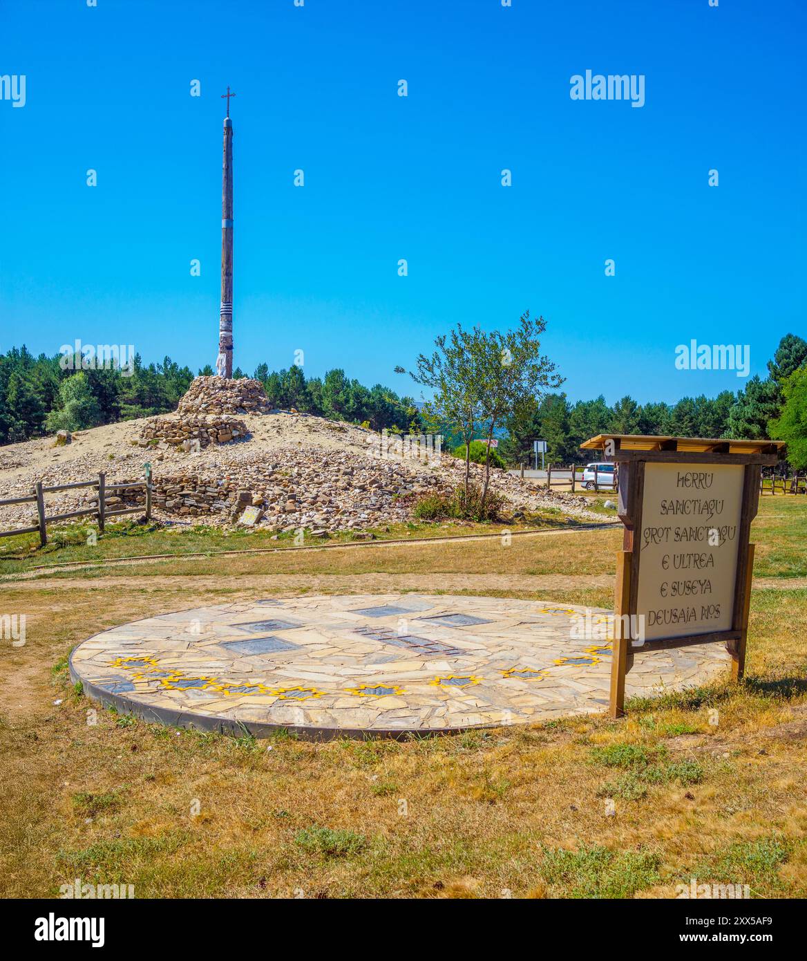 The iconic Cruz de Ferro, a significant landmark on the Camino de ...