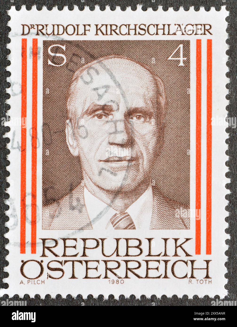 Cancelled postage stamp printed by Austria, that shows 65th birthday of ...