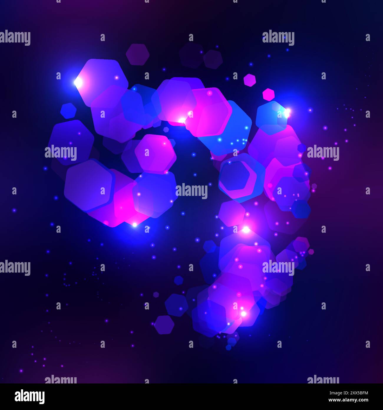 Abstract hexagonal neon galaxy pattern. Swirl of blue and purple ...