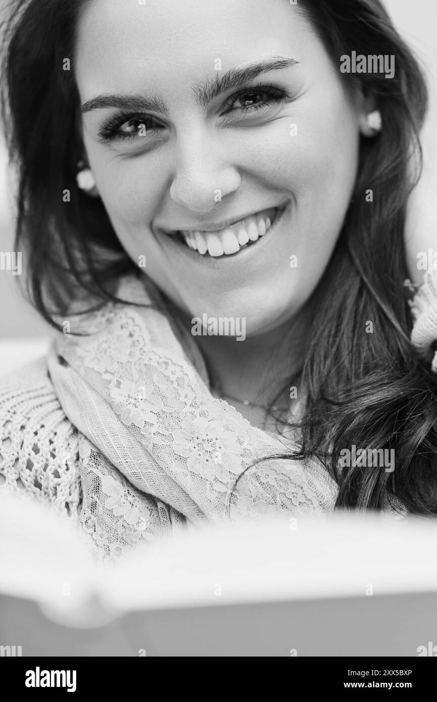 Lips teeth smiling beautiful young Black and White Stock Photos ...