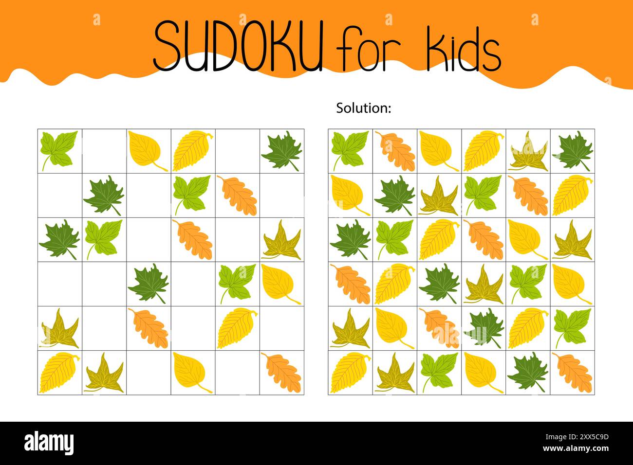 Sudoku leaves educational game, leisure activity worksheet illustration ...