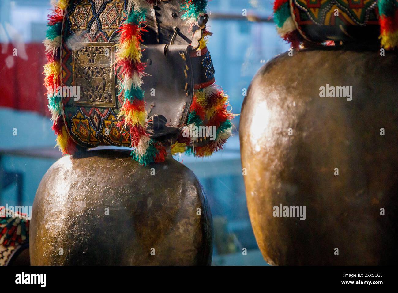 Swiss traditional cowbells on display at the Swiss Corner at the ...