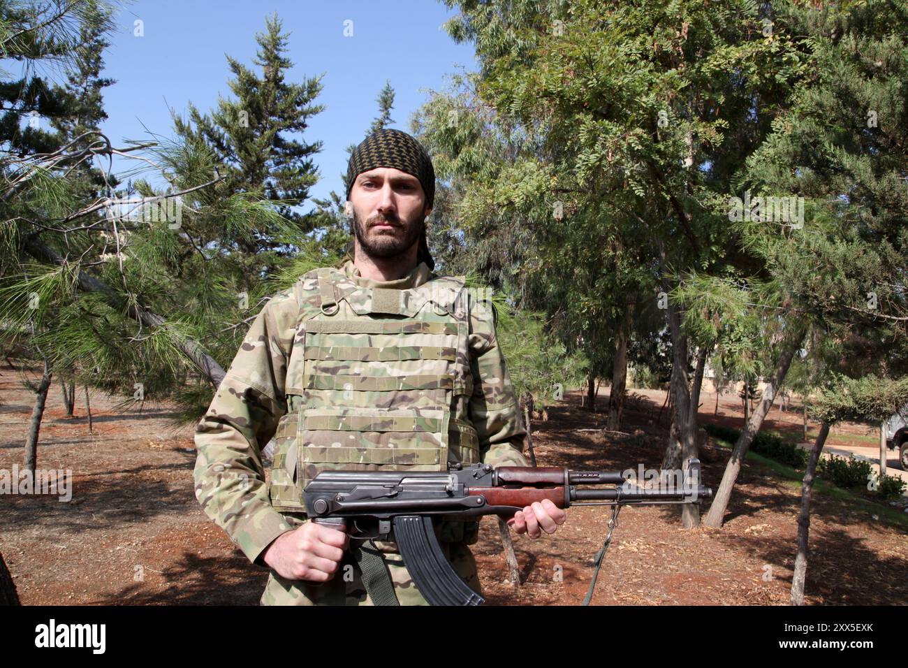 Aleppo, Syria. American Matthew VanDyke wearing a military uniform and ...