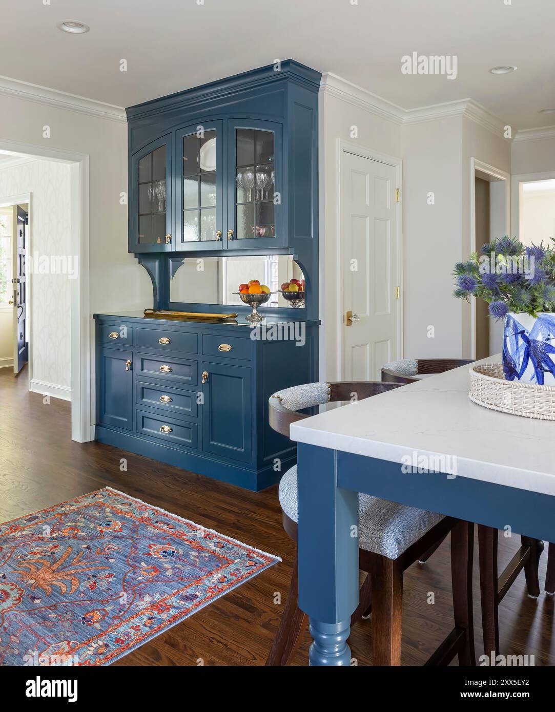 Tall buffet and kitchen island in pretty blue Stock Photo - Alamy