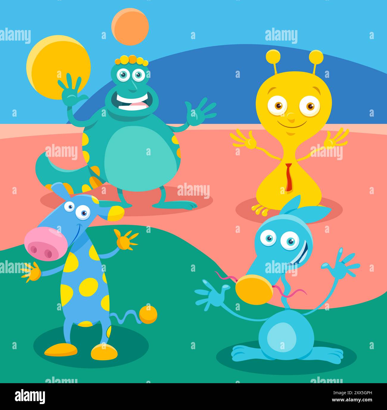 Cartoon illustrations of monsters or aliens weird comic fantasy ...