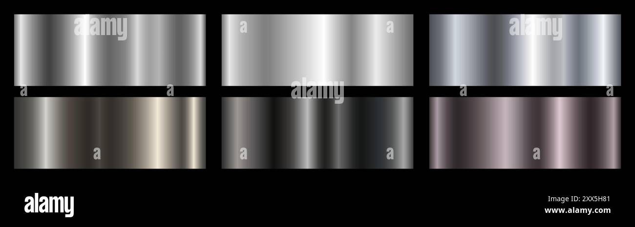 A set of dark silver and black metallic gradients on a black background ...