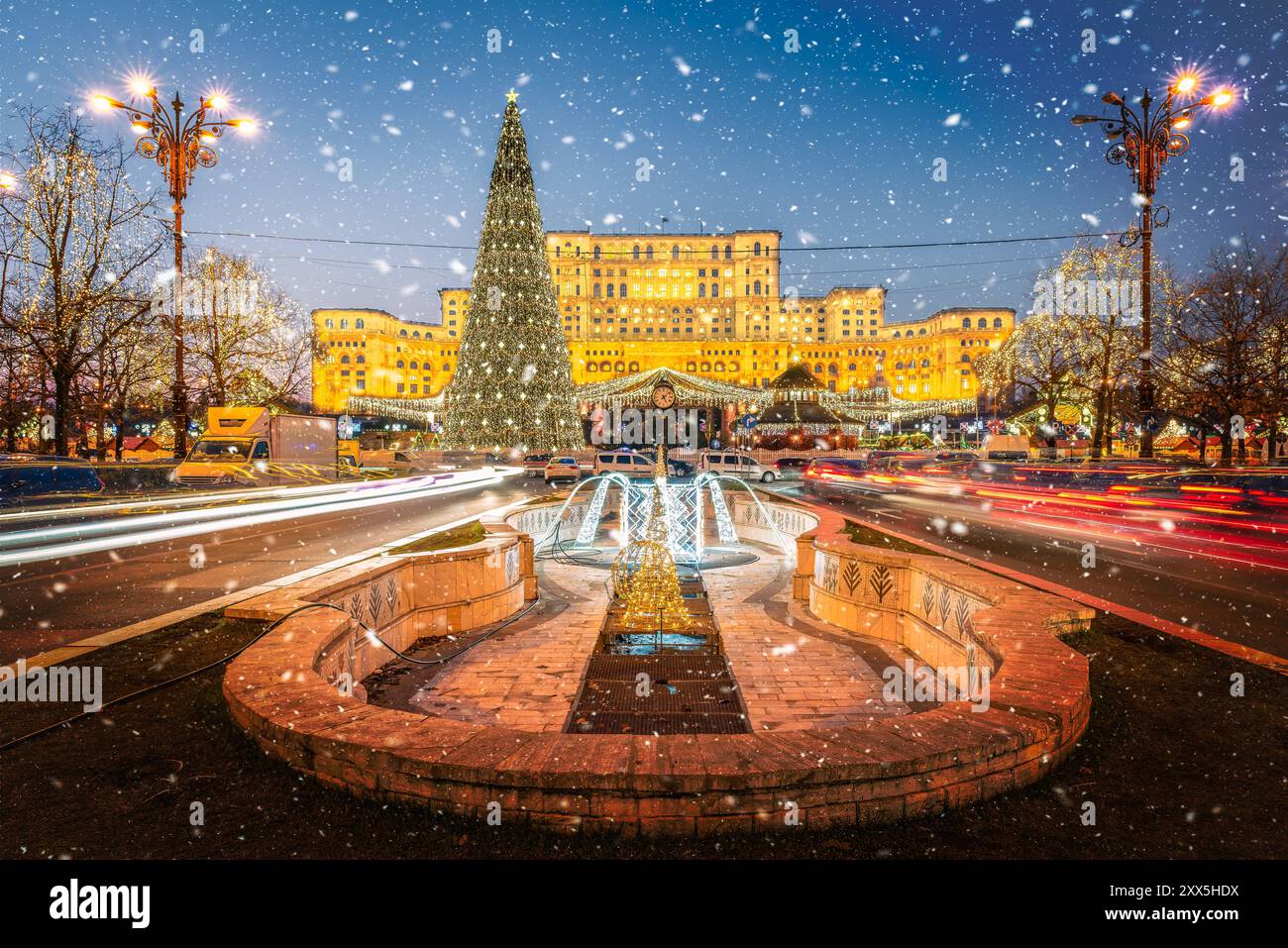 Christmas tree in front of Parliament building house, Bucharest ...