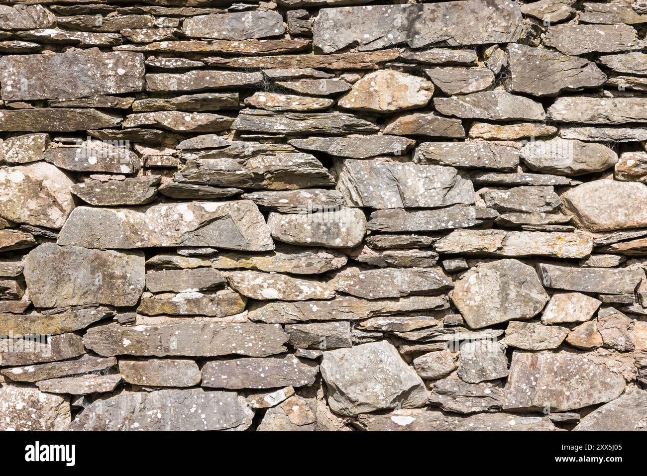 Detail of dry stone wall on an ancient building in English Lake ...