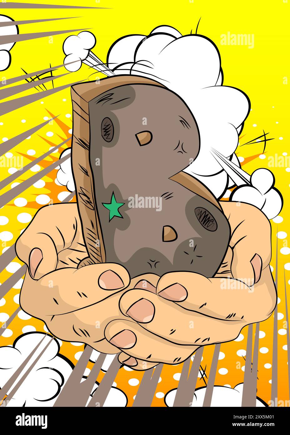 Cartoon, comic book human hands holding Letter B. Retro vector comics ...