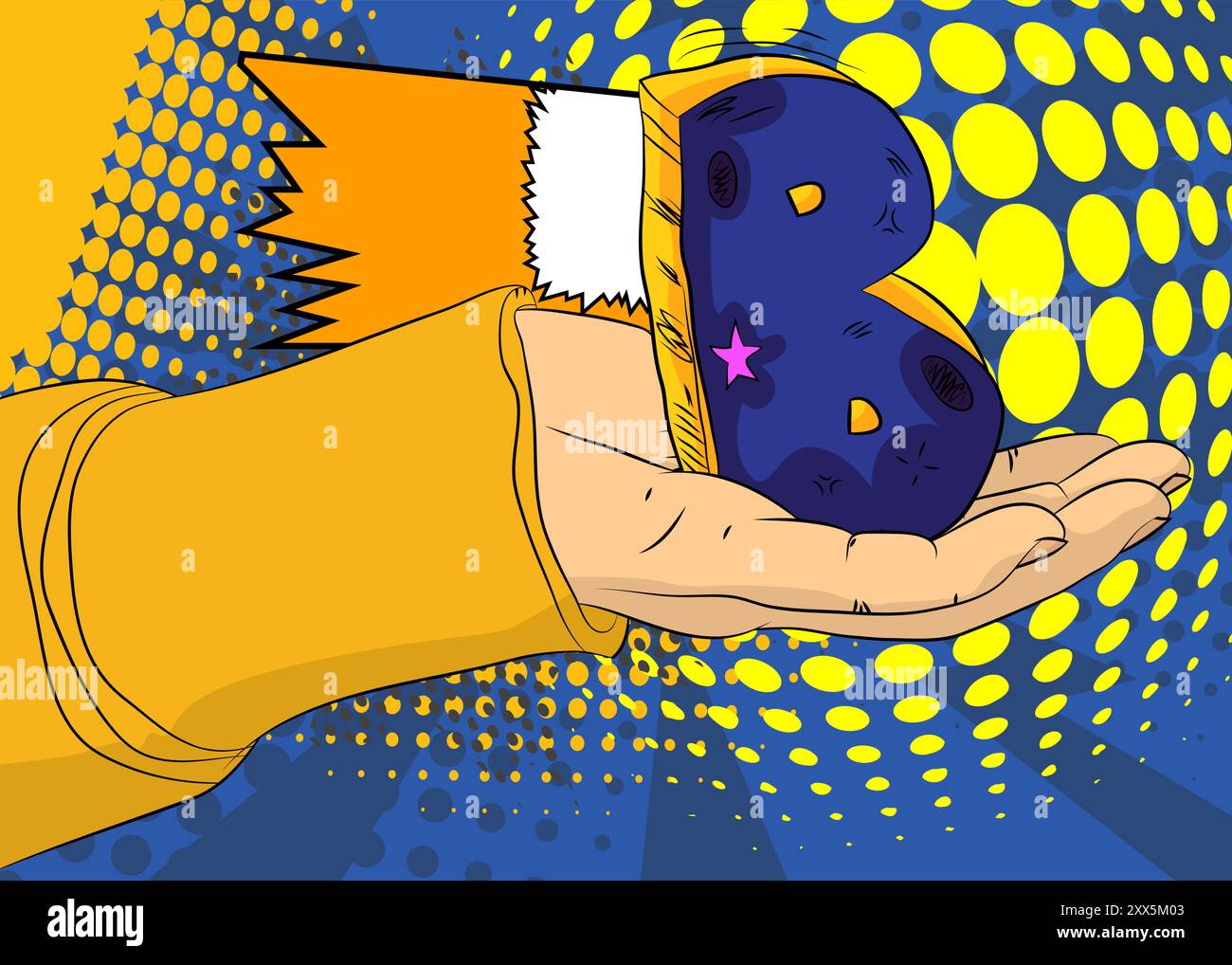 Cartoon, comic book human hands holding Letter B. Retro vector comics ...