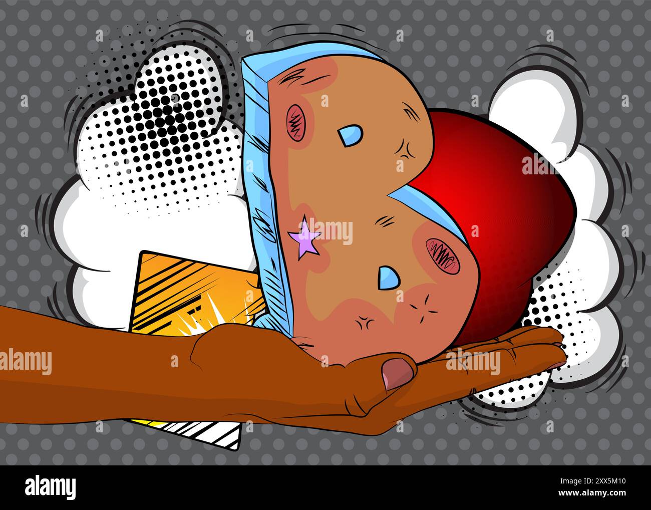 Cartoon, comic book human hands holding Letter B. Retro vector comics ...