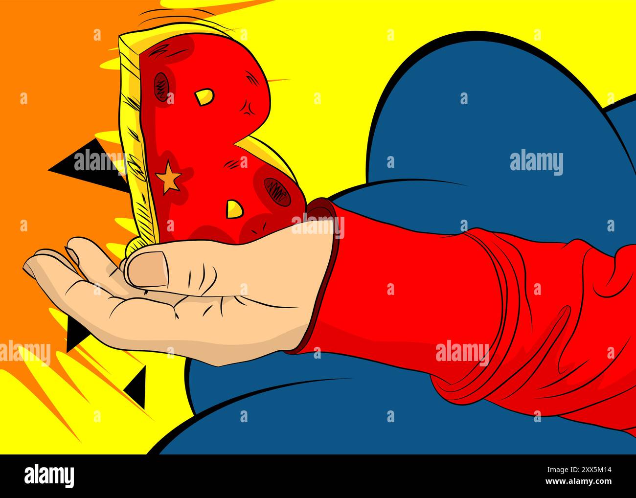 Cartoon, comic book human hands holding Letter B. Retro vector comics ...