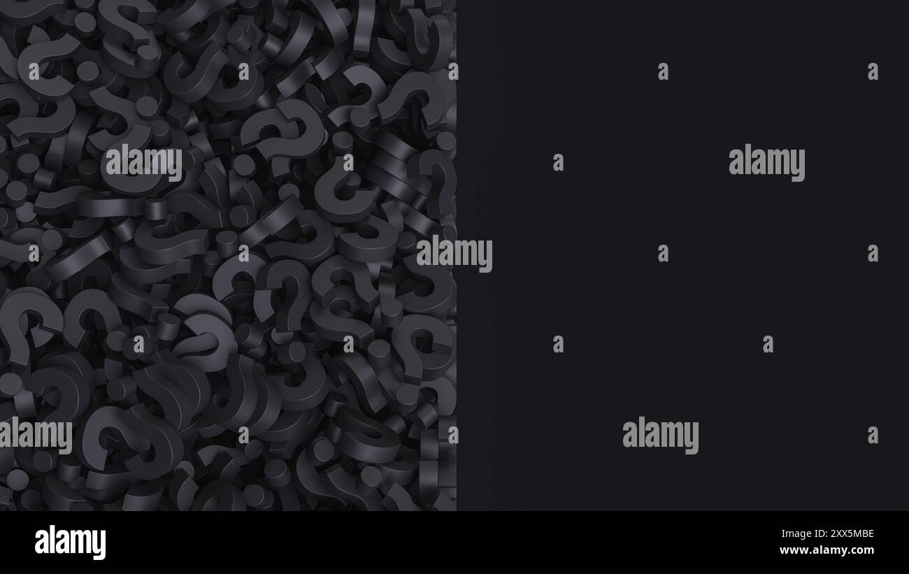 Black question mark on black background. Question concept. 3d render ...