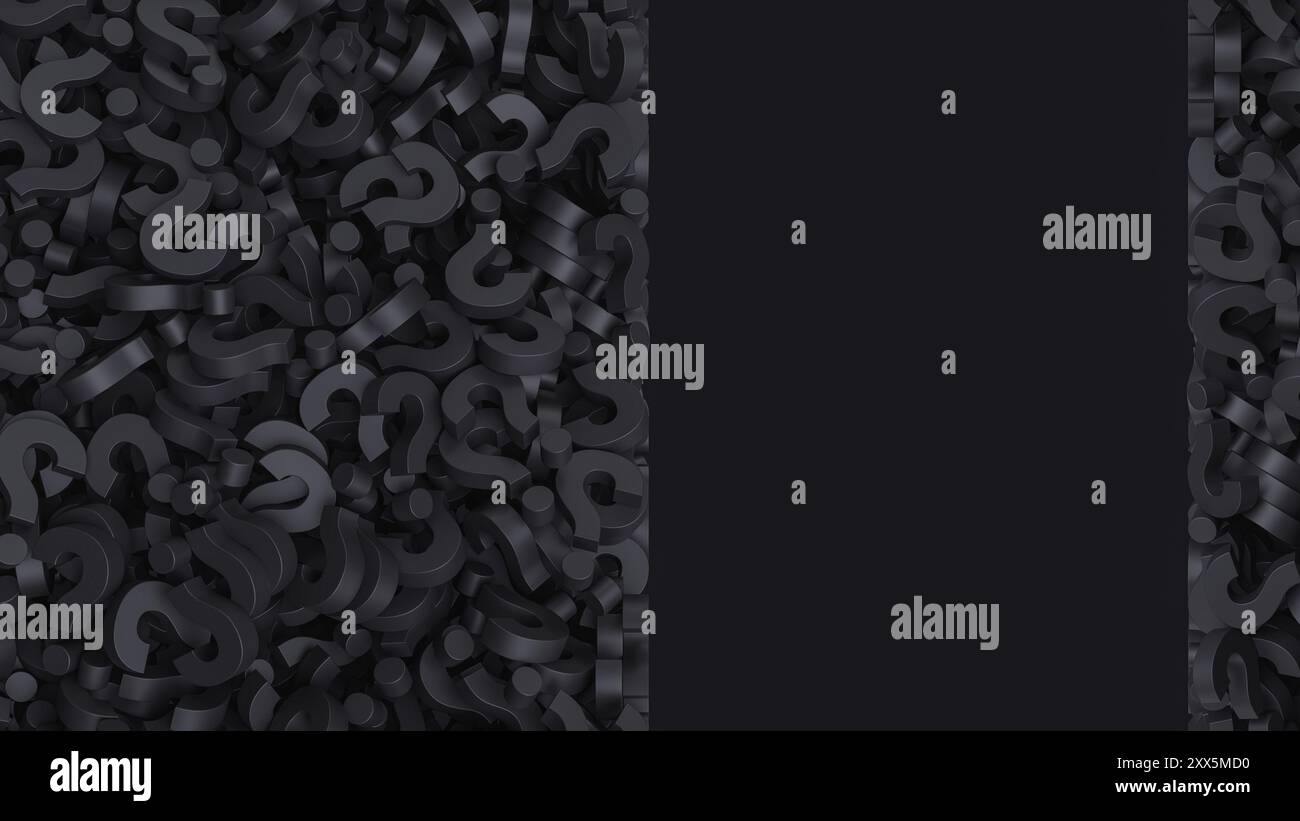 Black question mark on black background. Question concept. 3d render ...