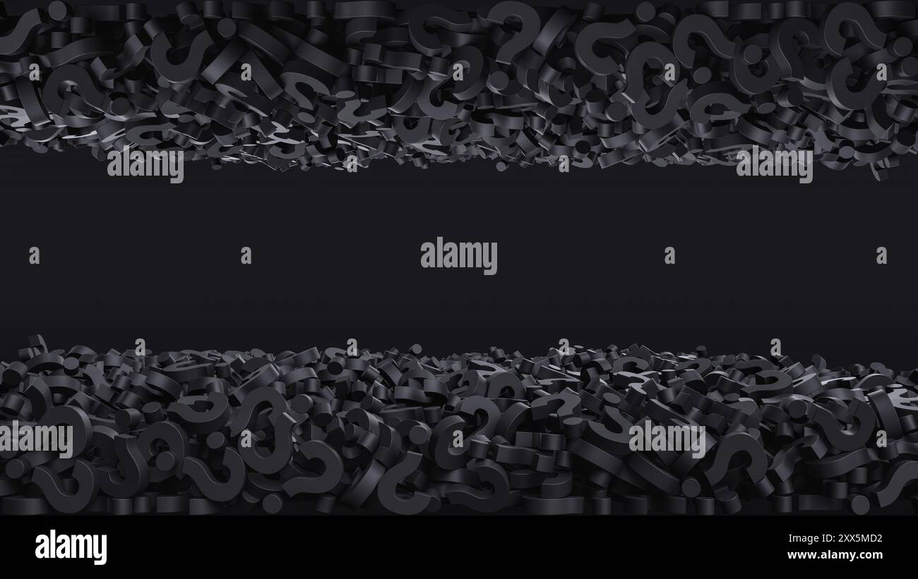 Black question mark on black background. Question concept. 3d render ...