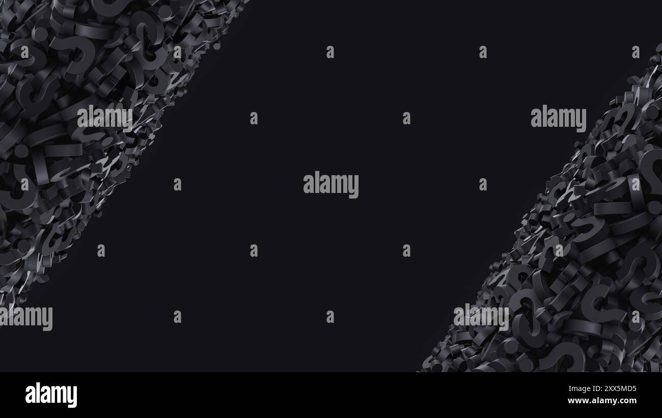 Black question mark on black background. Question concept. 3d render ...