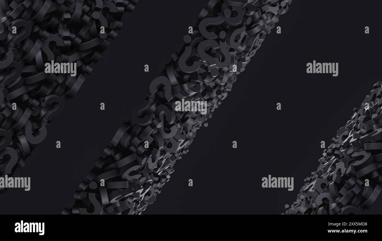 Black question mark on black background. Question concept. 3d render ...