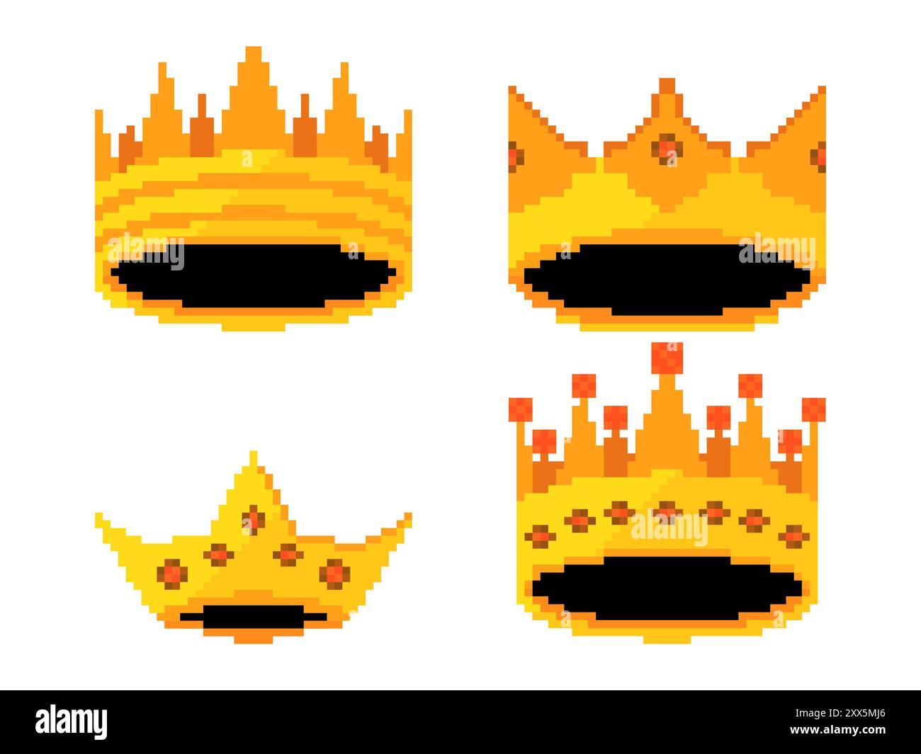 Crown pixel art icon set. Royal crowns and diadem in 8-bit retro ...