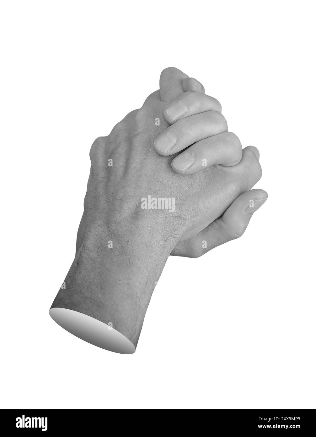 Intertwined fingers, clasped gesture, hand together, support sign ...
