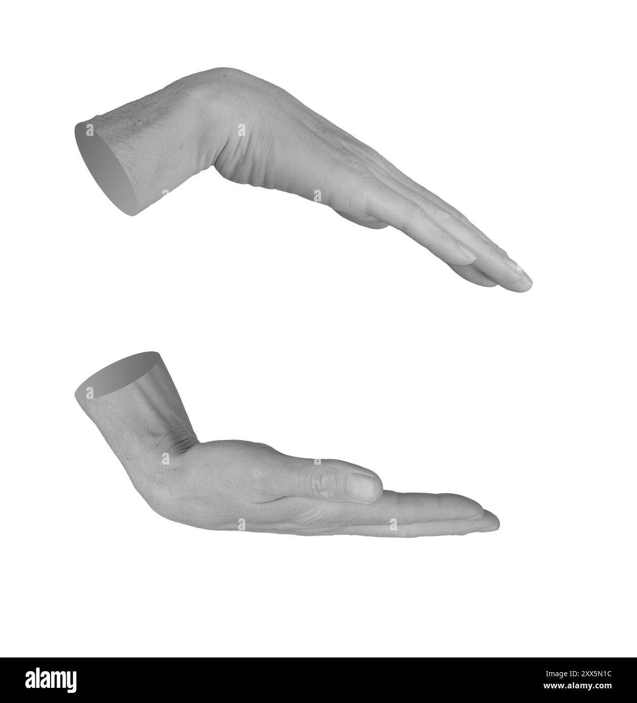 Hand showing something between two hands, palms, care gesture, isolated ...