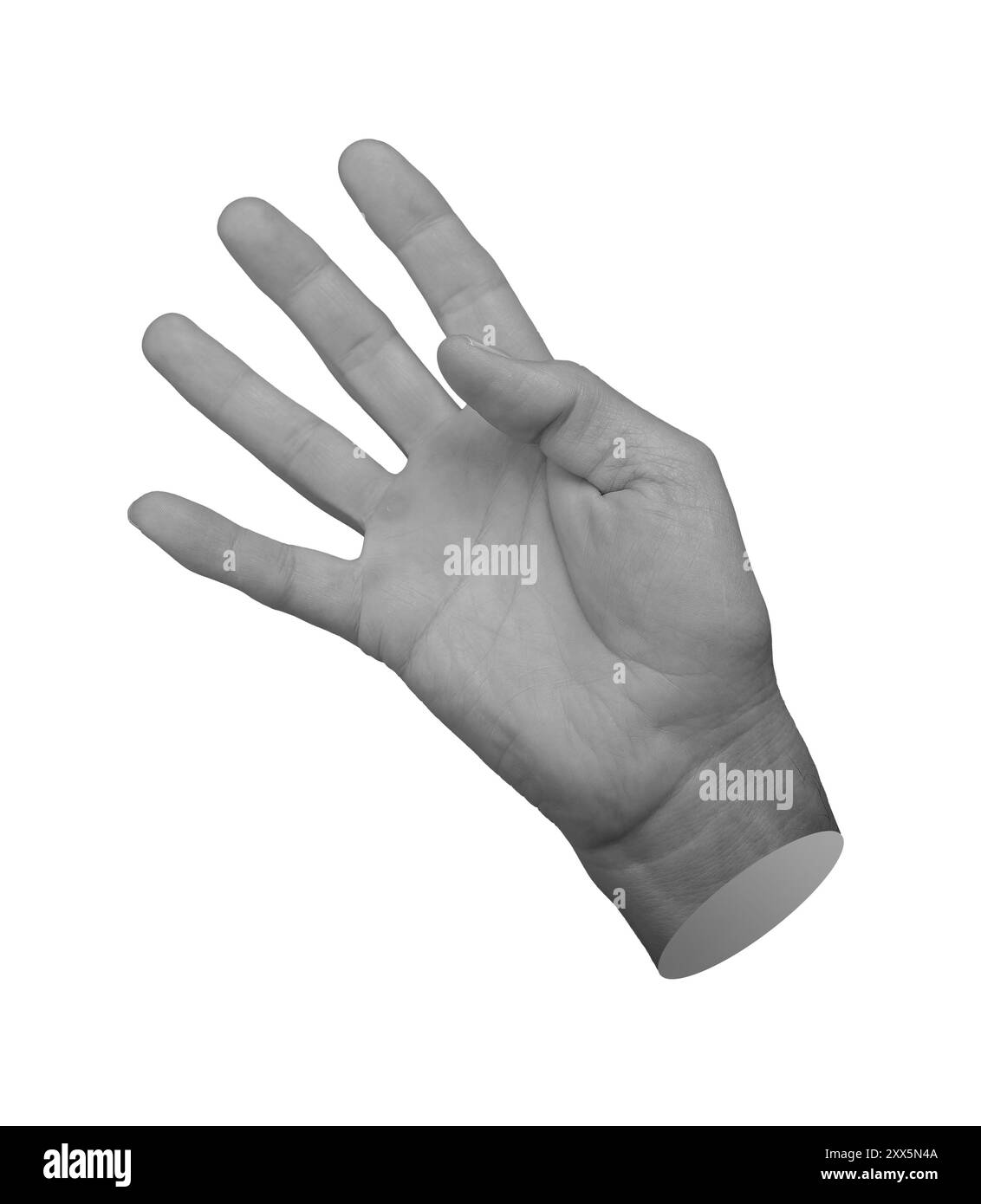 Hand showing four fingers, isolated on white background. Counting or ...