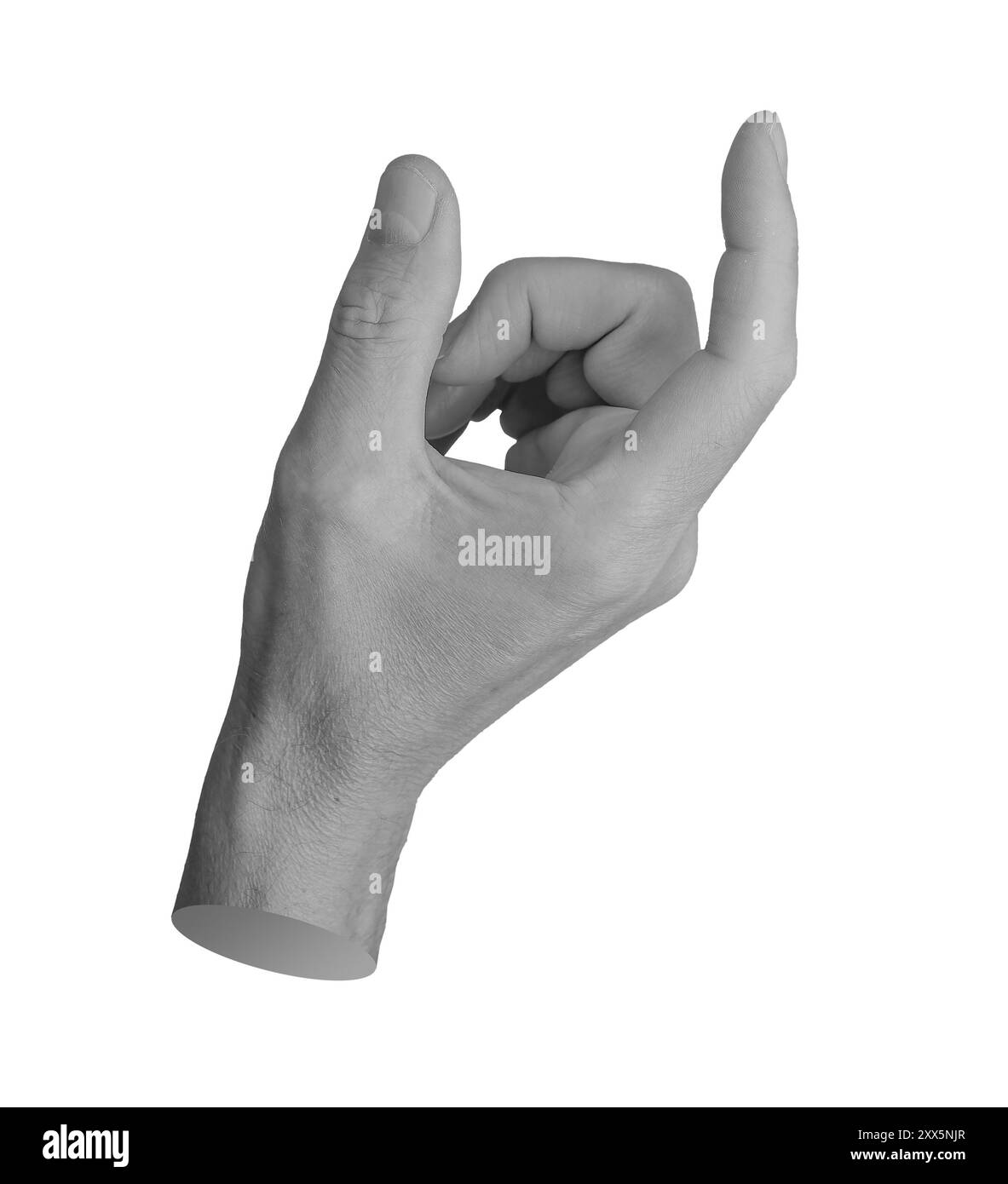 Hand holding something invisible, space between two fingers, isolated ...