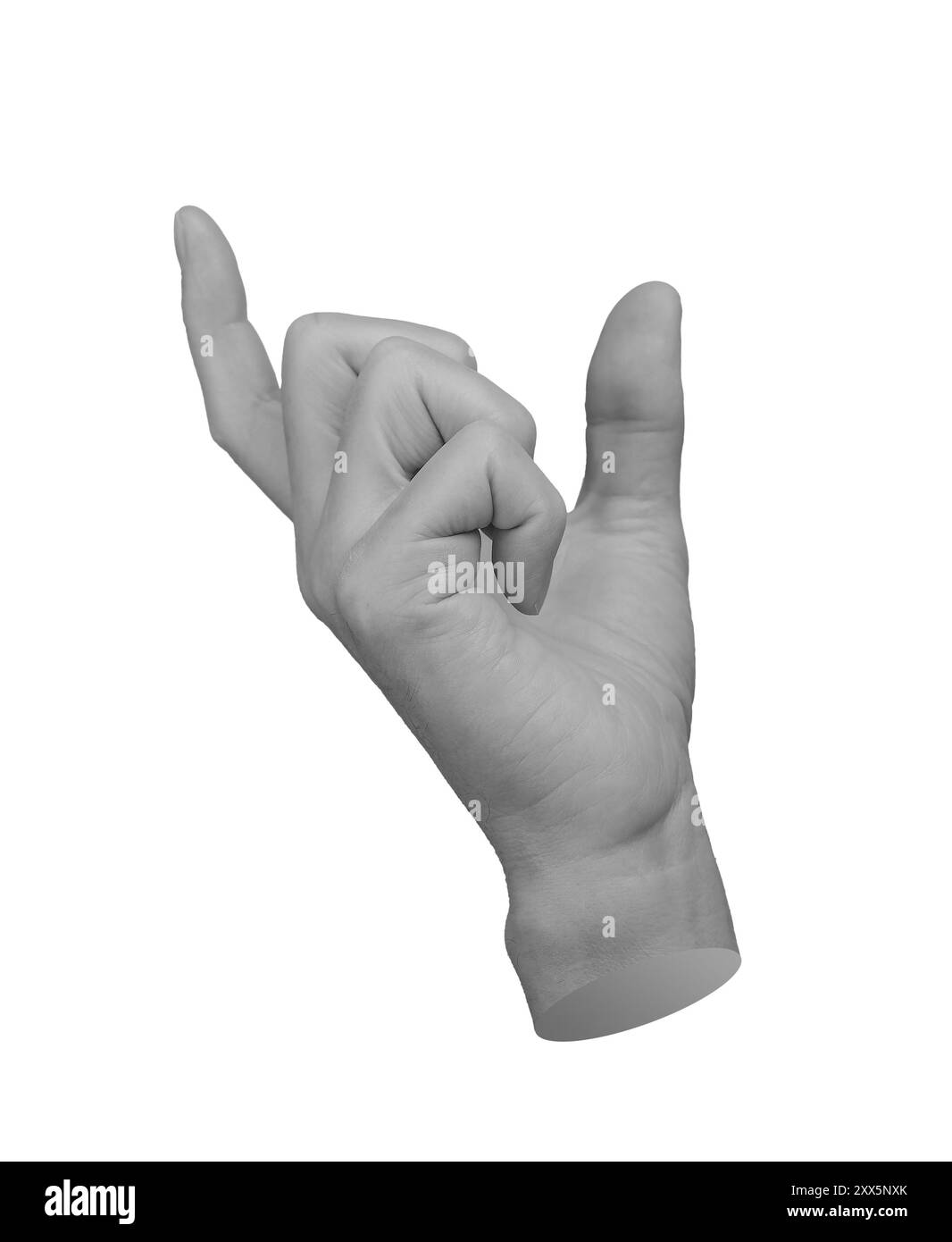 Hand holding something invisible, space between two fingers, isolated ...