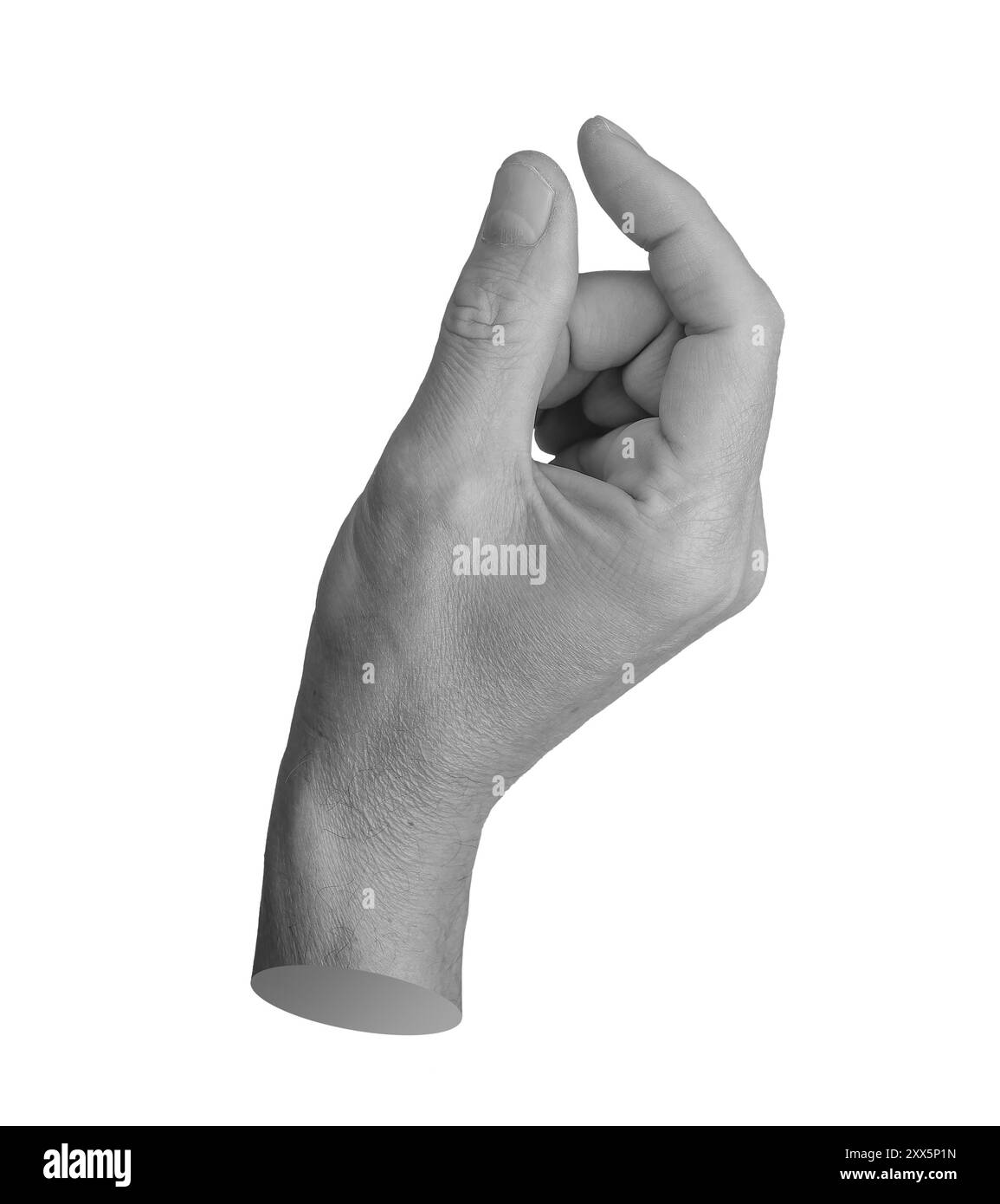 Hand holding something invisible little, small thing between two ...