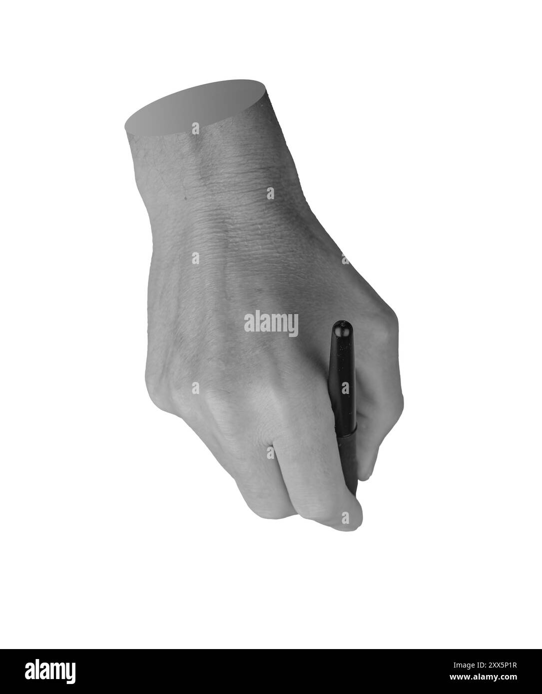 Hand holding pen, stylus for handwriting, drawing, top view, isolated ...