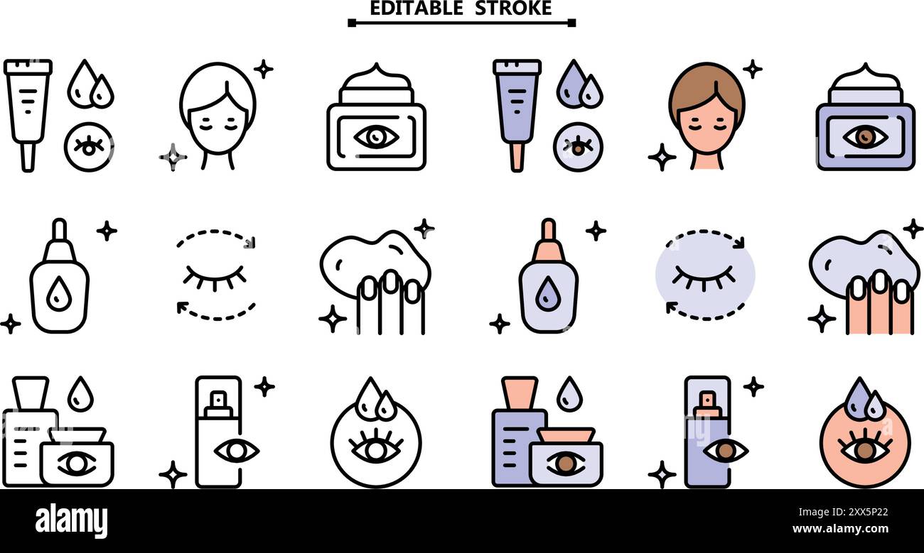 Eye Cream color icons set. Editable stroke. Skin care flat symbols ...