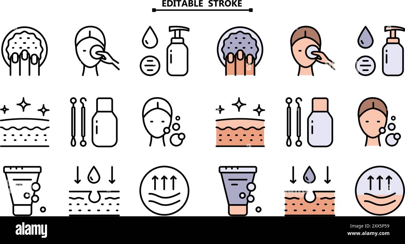 Skin care color icons set. Facial Skin Cleaner signs collection. Vector ...