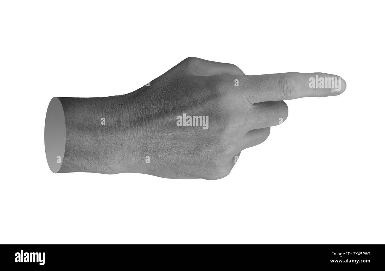 Finger pointing gesture, touching, showing. Index finger, pointer indicating aside, to right ...