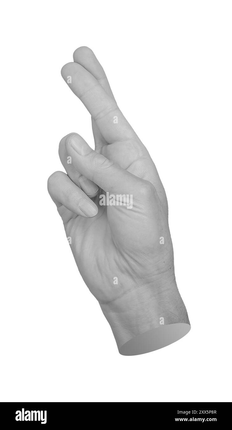 Crossed fingers, lucky gesture, hand sign isolated on white background ...
