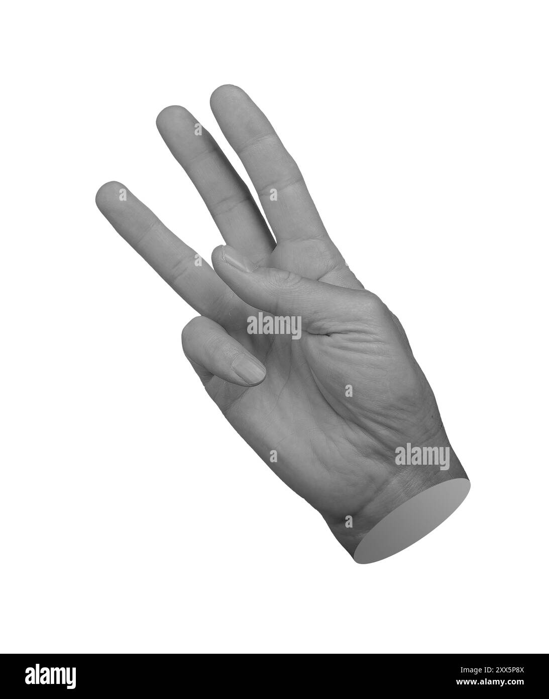 Counting and showing three 3 fingers, hand sign isolated on white ...