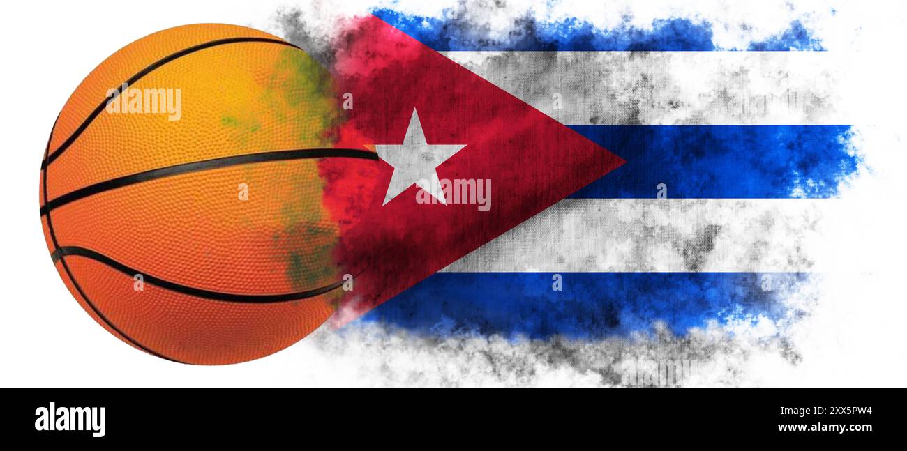 White background with basketball and flag of Cuba Stock Photo - Alamy